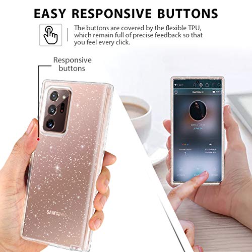 Lamcase Compatible with Galaxy Note 20 Ultra Case Glitter Sparkly Bling Heavy Shockproof Three Layer Protective Cover for Samsung Galaxy Note 20 Ultra 5G 6.9 inch 2020, Clear/Silver Glitter