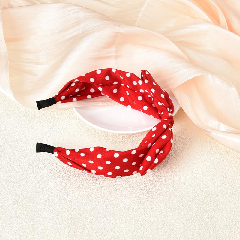 Polka Dot Bunny Ear Knotted Bow Headbands - Vintage Hair Accessories for Women and Girls with Non-Slip Top Knot