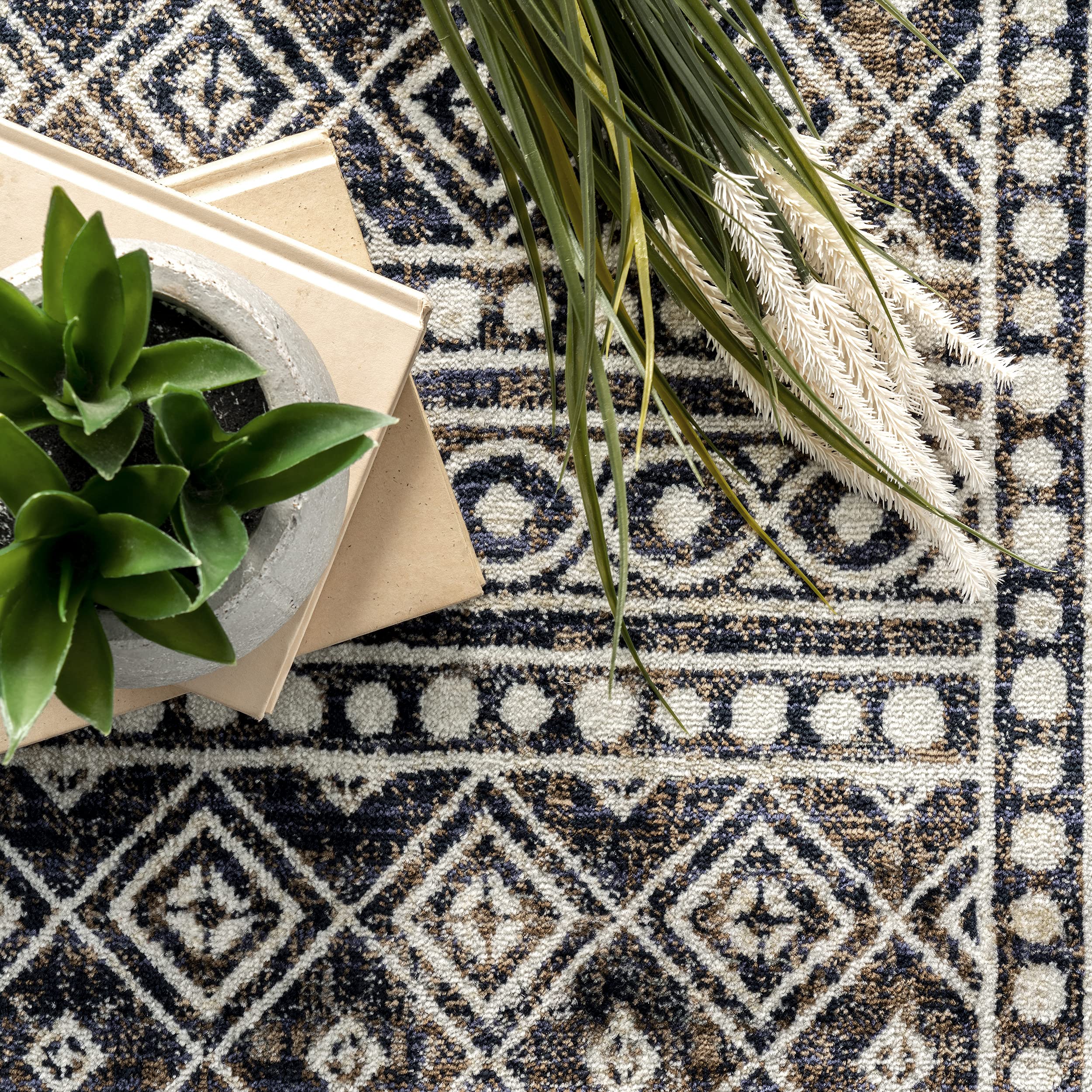 nuLOOM Fringed Performance Indoor Area Rug, Power Loomed, Easy Clean, Durable, Non-Shed, 8' x 10', Natalie Grey