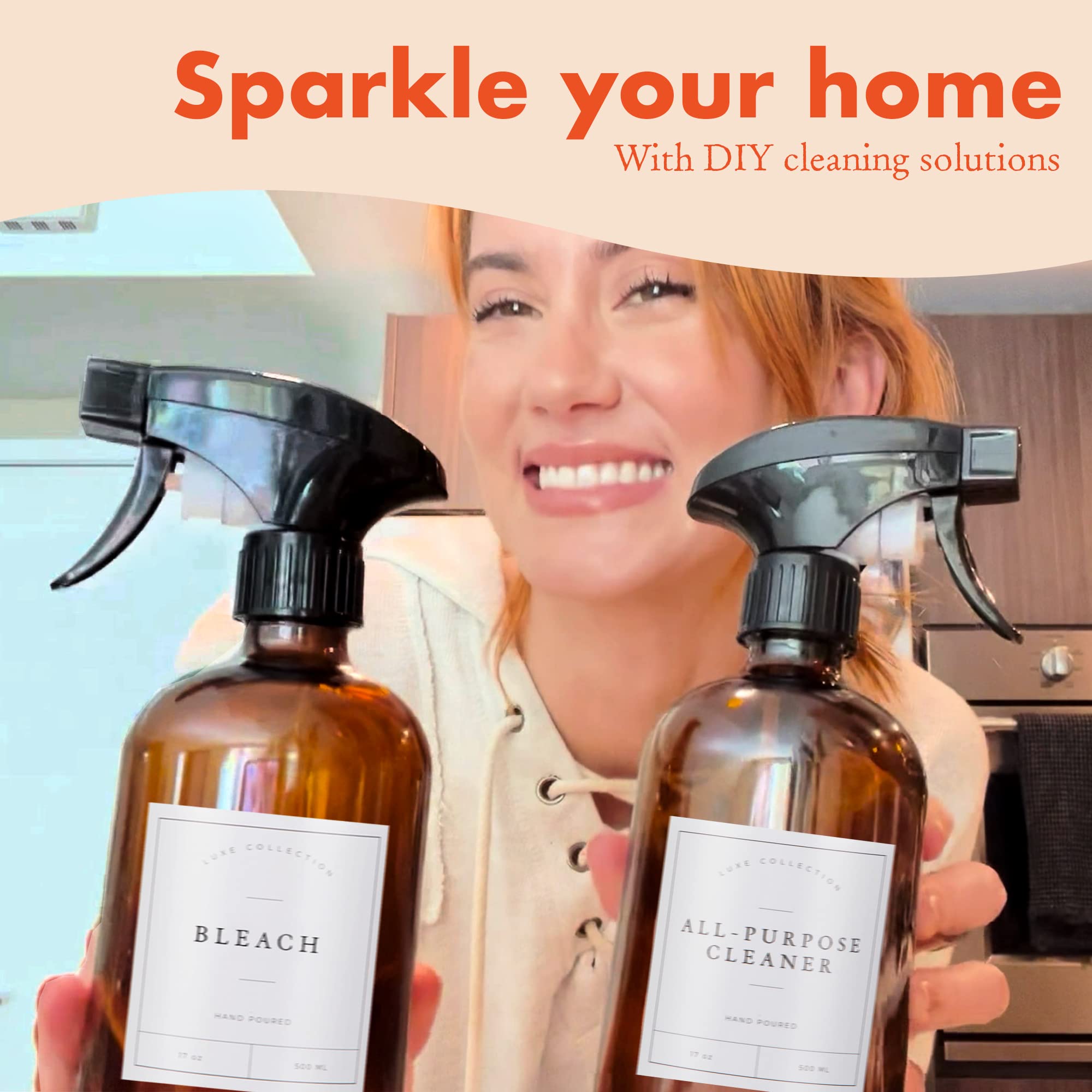 Spray Bottles For Cleaning Solutions, 16 oz Amber Glass Water Sprayer For Plants, Essential Oils, Hair