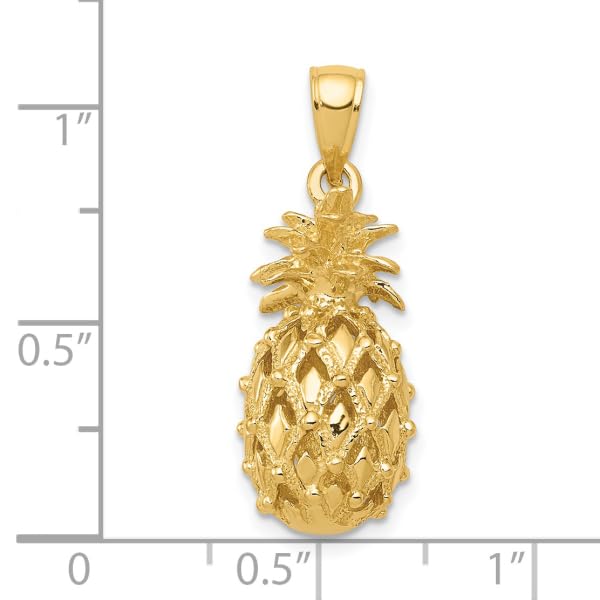 IceCarats 14K Yellow Gold Hawaiian Pineapple Necklace Tropical Fruit Pendant Summer Beach Charm 27mm x 11mm Only