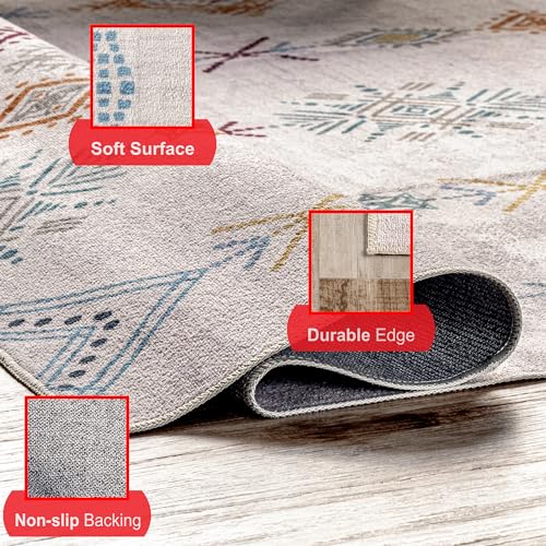 nuLOOM Kiya Machine Washable Moroccan Tribal Geometric Ultra Thin Area Rug, 6' x 9', Light Grey