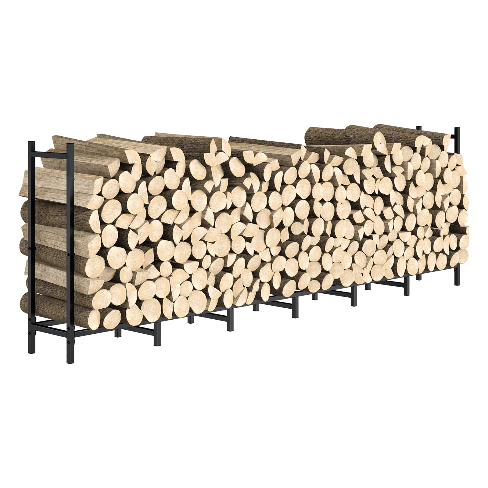NANANARDOSO 8ft Outdoor Firewood Rack Holder for Fireplace Wood Storage, Adjustable Fire Log Stacker Stand, Heavy Duty Logs Stand Stacker Holder for Fireplace Metal Lumber Storage Carrier Organizer