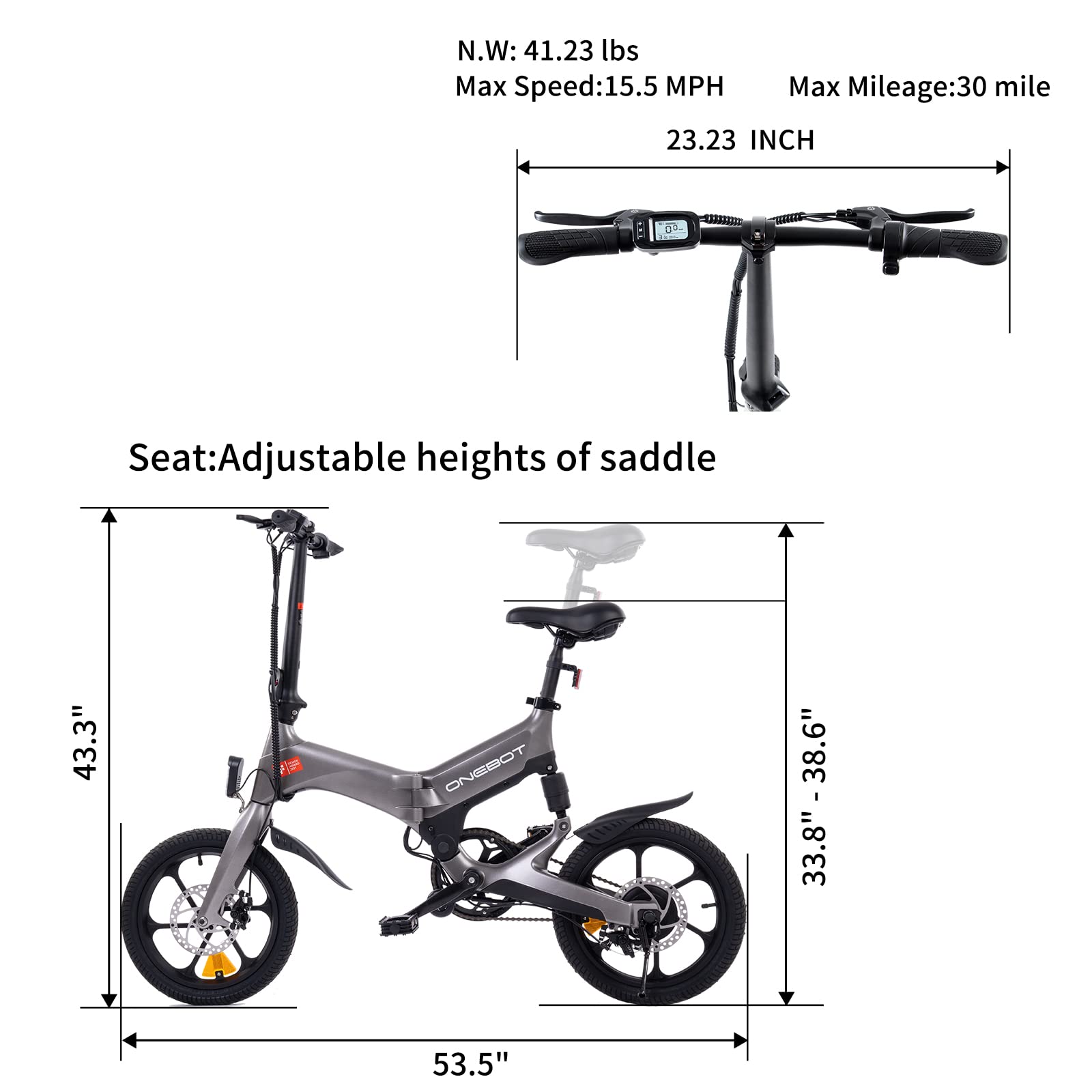 ONEBOT Electric Bike S7 Aviation Ultra-Light Magnesium Folding Electric Bicycle with Pedals 16" Wheels Ebike with Rear Shock Absorber (Black)
