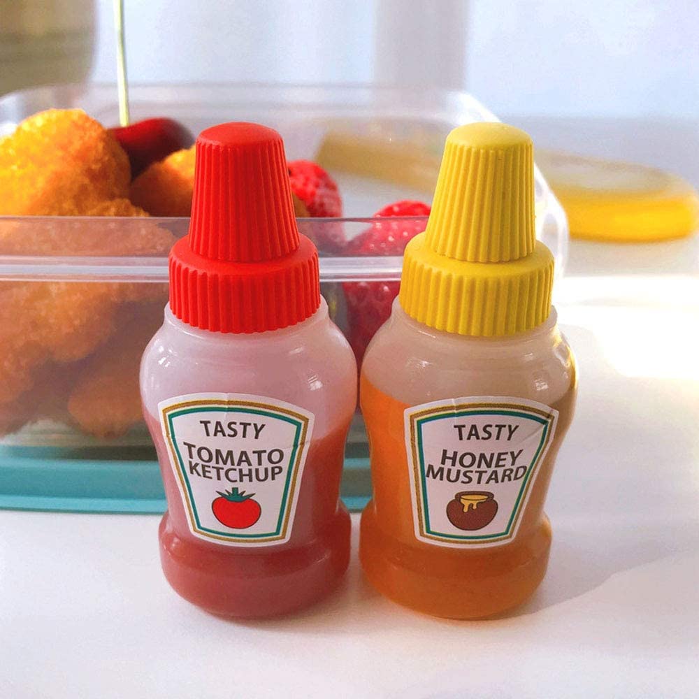 Mini Ketchup Bottles, 25ml Refillable Condiment Squeeze Bottle Salad Dressing Tomato Ketchup Mayo Syrup Squeeze Containers for Kids Adults Bento Box for Office Worker Bento Box Diner Condiment Mayo