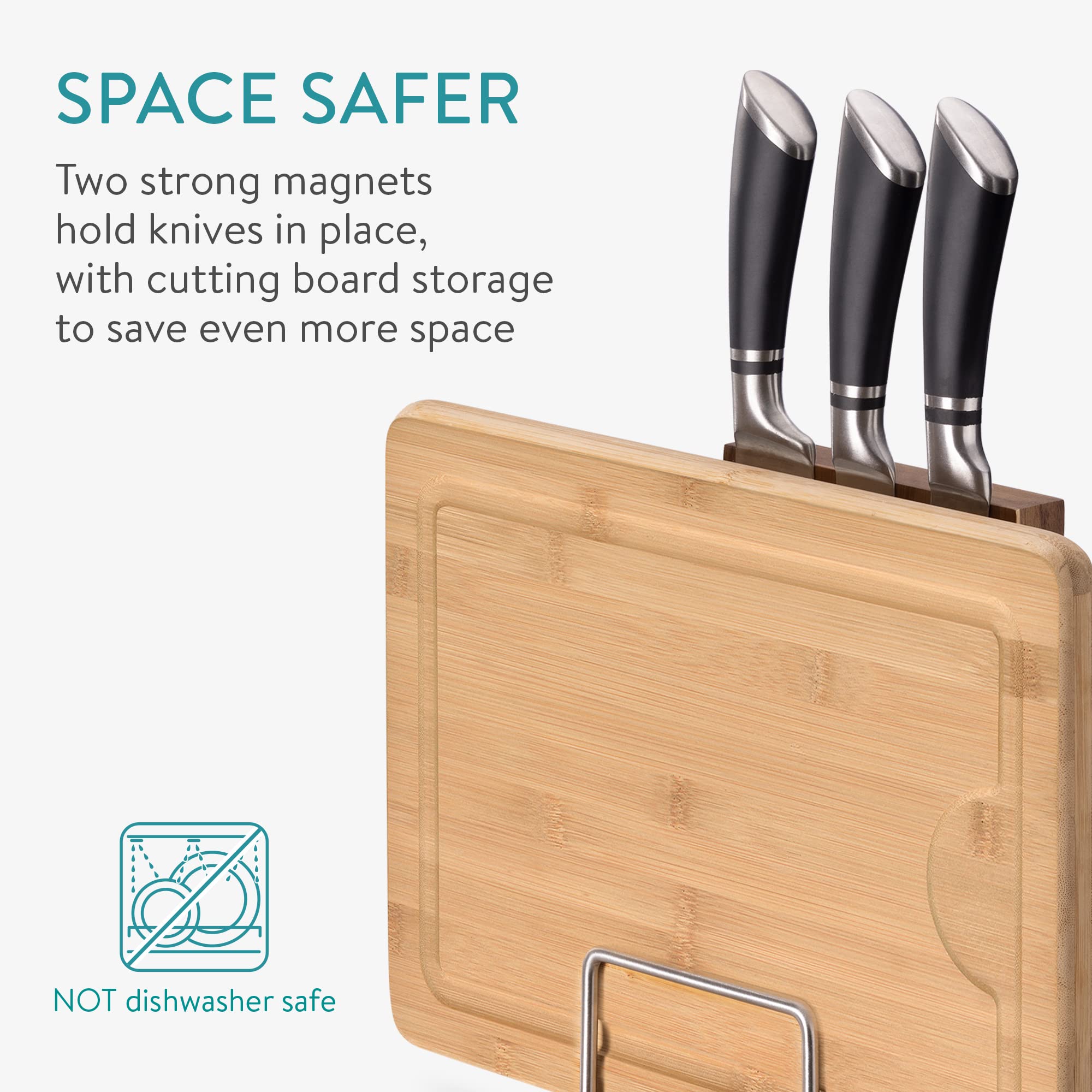 Navaris Knife Block and Cutting Board Holder - Magnetic Knife Block without Knives - Acacia Wood Stand for Kitchen Counter - Space Saving Storage