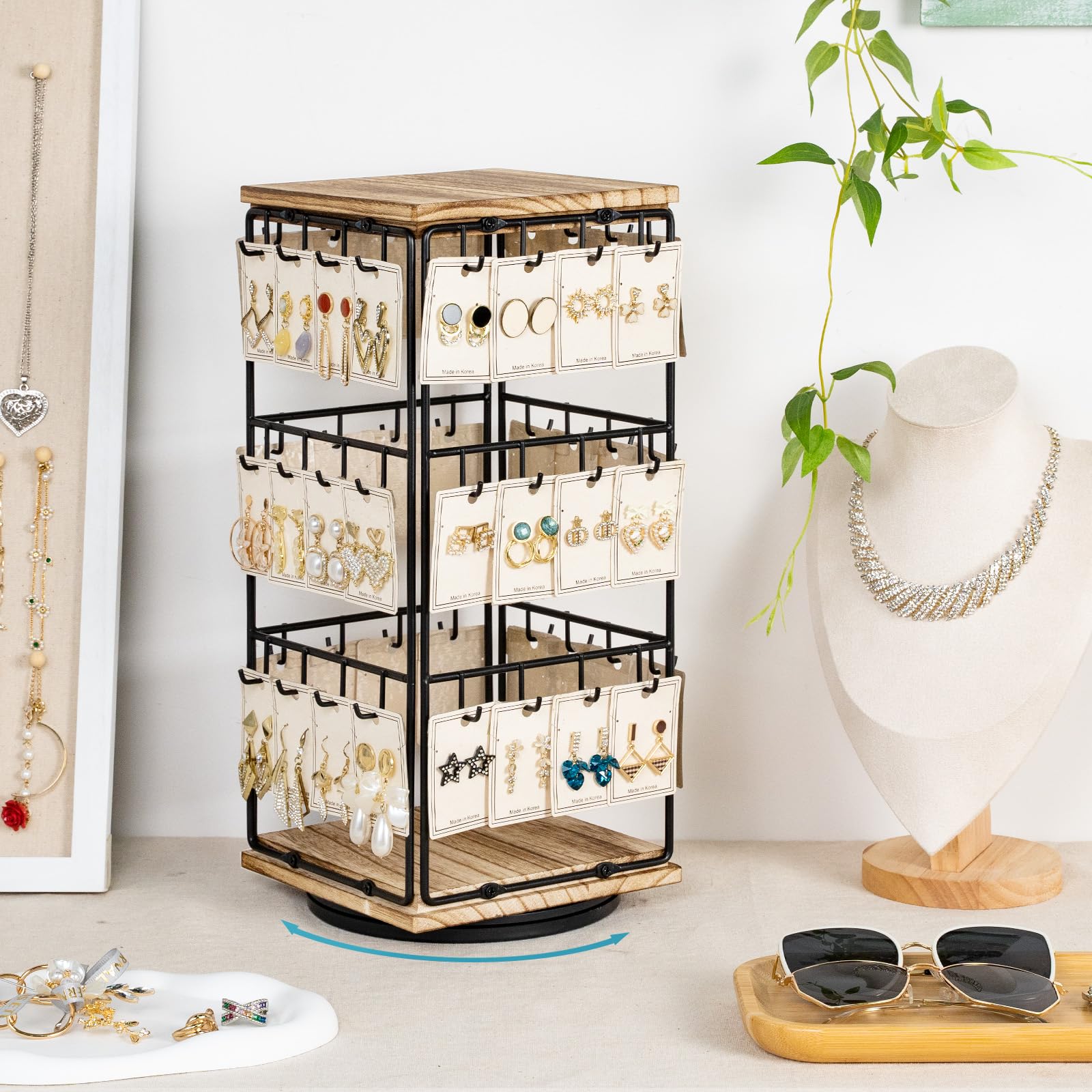 Yoimori 360 Rotating Earring Display Stands for Selling, Earring Rack Display Holder Stand, Jewelry Display for Vendors Selling Earring Cards, Necklaces, Bracelets, Hair Accessories (48 Hooks)