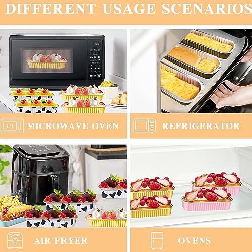 Qusitlry Aluminum Foil Loaf Baking Pans with Lids (50Pcs Pink), 200ml Ramekin Rectangle Baking Tins Muffin Liners Mini Pie Pans Foil Bread Containers for Bakingā¦