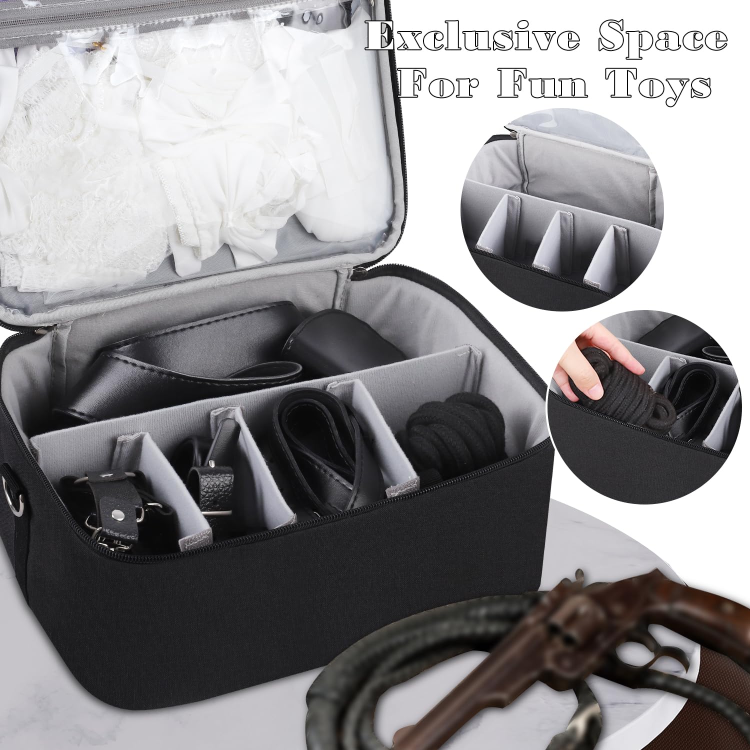 TEFGTER Toy Storage Bag Organizer Case with Lock Travel Bag Game Toys Storage Bags for Private Toys (black)
