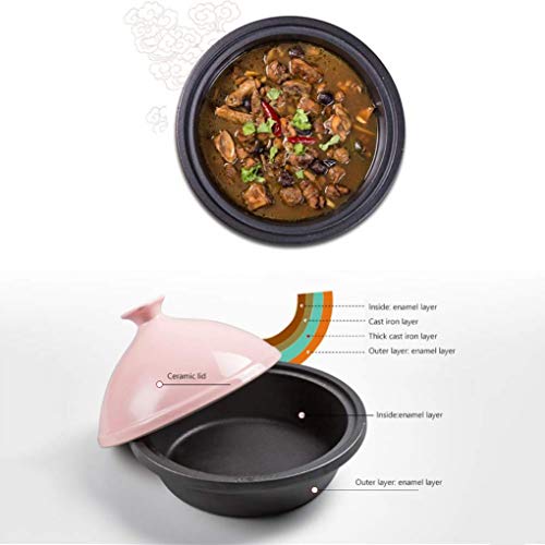 MYYINGBIN 30Cm Tagine Pot with Enameled Cast Iron Base Cone-Shaped Lid and Anti-Hot Silicone Gloves Housewarming Gift, Pink