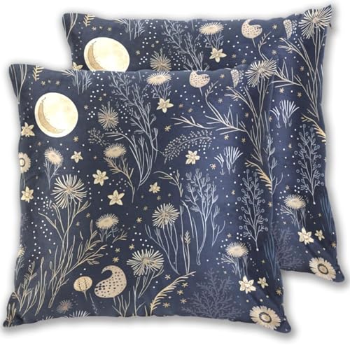 IIASOL Vintage Floral and Moon Throw Pillow Cover Set of 2-20 x 20 inch Pillowcases Square Accent Decorative Cushion Case for Living Room Bedroom Couch Sofa Chair Bed