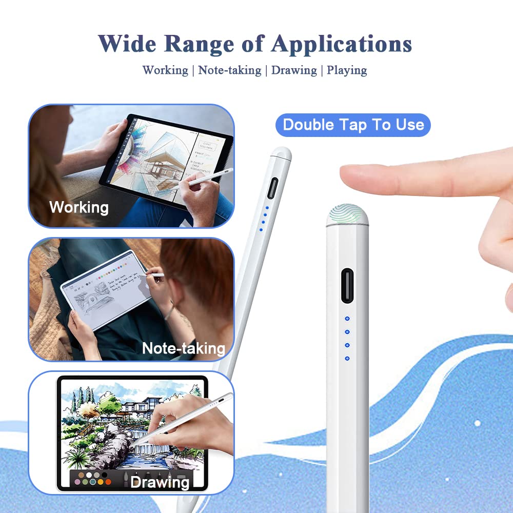 Stylus Pen, White Universal Magnet Active Pencil with Type-c Fast Charging Touch Screens for Capacitive Smartphones, Android/iPad Tablets