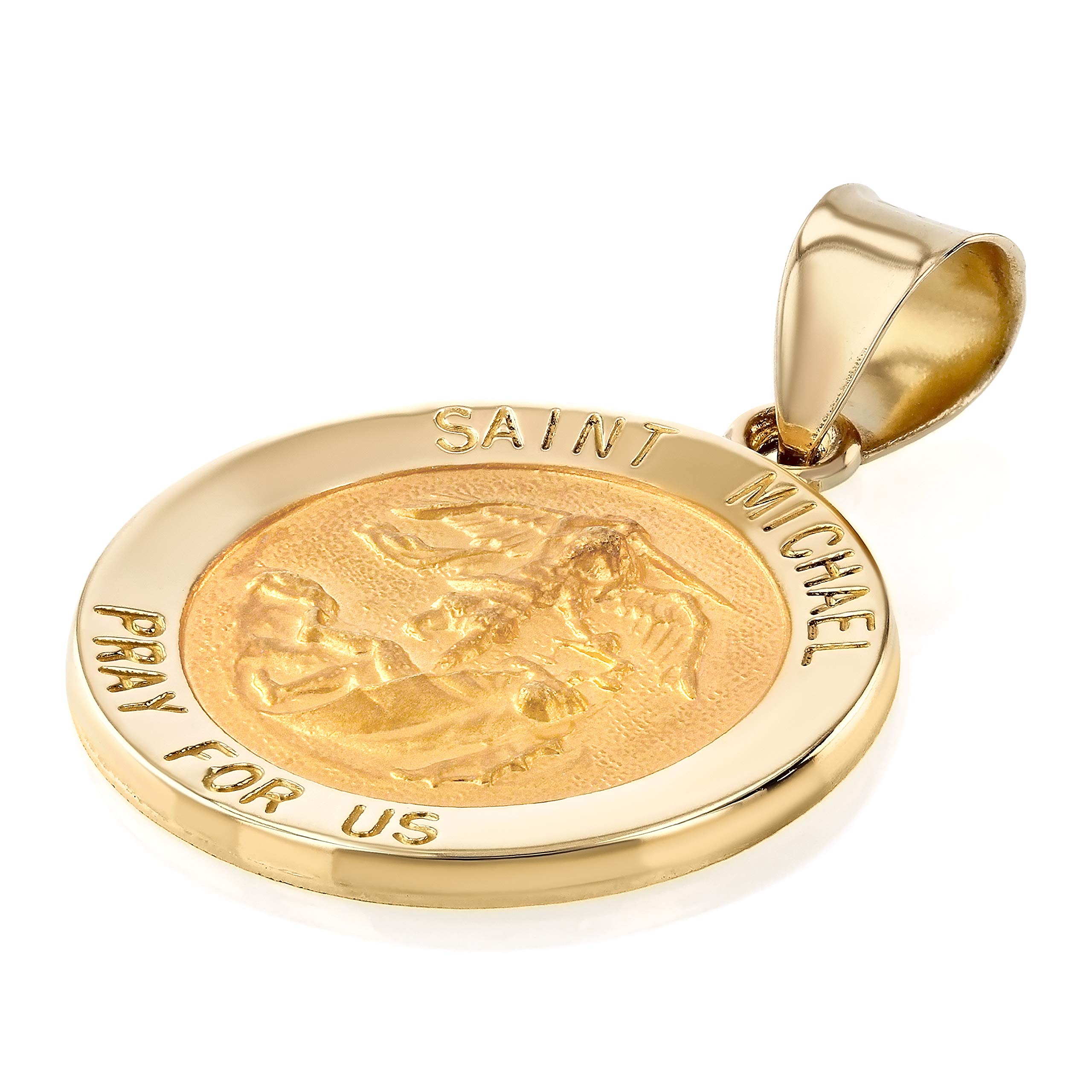 Ioka - 14K Yellow Gold Religious St. Michael Charm Tiny Pendant For Necklace or Chain