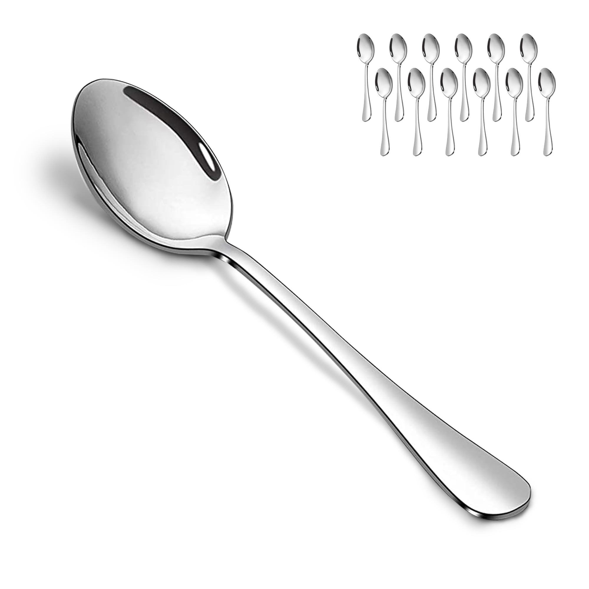 Stainless Steel Flatware Set, 12 Pieces, Mirror Polished Soup and Tablespoons, Dishwasher Safe (Dinner Spoons Set of 12)