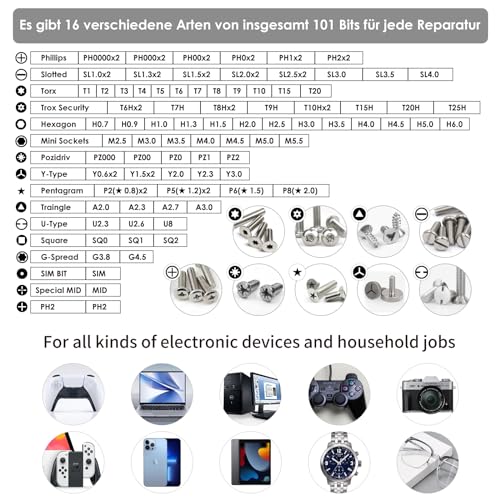 Precision Screwdriver Set, SHARDEN 122 in 1 Electronics Magnetic Repair Tool Kit with Case for Repair Computer, iPhone, PC, Cellphone, Laptop, Nintendo, PS4, Game Console, Watch, Glasses etc (Grey)