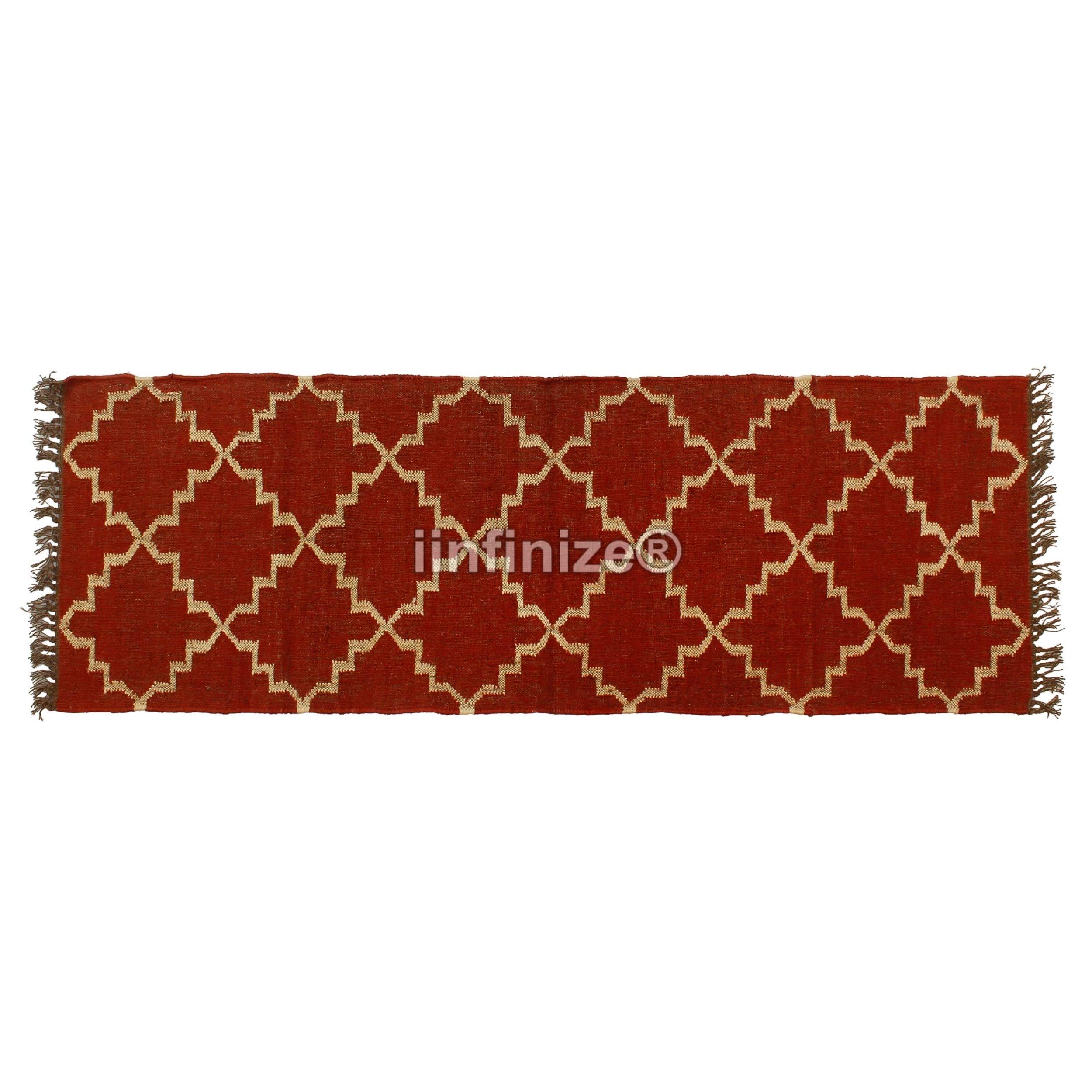 iinfinize Wool Jute Throw Rug Pad Hippie Yoga 4x6' Turkish Rug Mat Indoor Outdoor Area Rug Reversible Carpet Handwoven Bedroom Vintage Dhurrie Floor Decor Runner