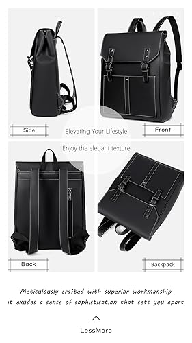 LessMore Backpack Men's PU Leather Business Backpack Travel Backpack Daypack 16” Laptop Backpack, Large Capacity and Multifunctional Rucksack for Men and Women, Black