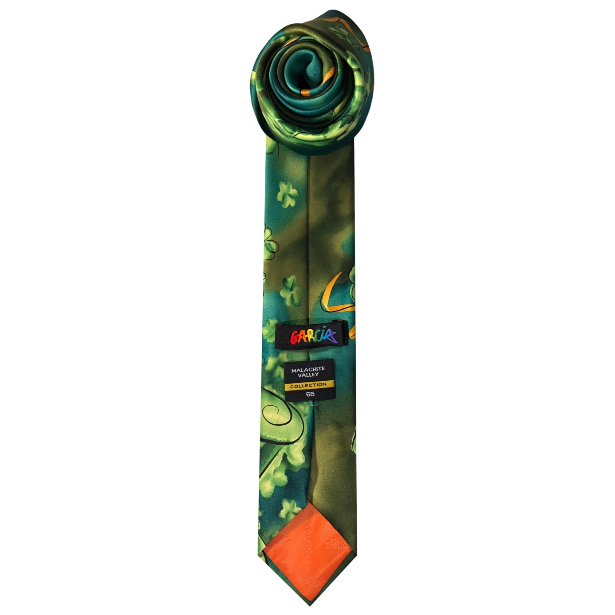 Jerry Garcia Men's St. Patrick's Day Green Shamrocks Irish Cap Leprechaun Hat Malachite Valley Artwork Regular Neck Tie, Regular - 58 inch
