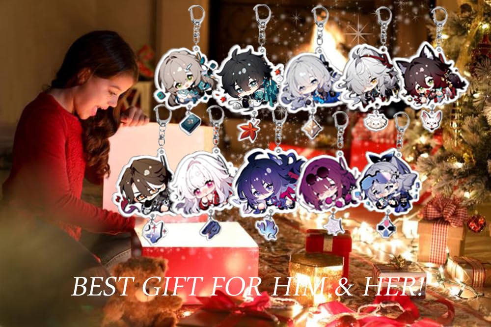 PIGIAOKA Honkai: Star Rail Keychain Set 10pcs Cute Acrylic Figure Keychain Accessories for Charms gift, Anime Merch for Game fans