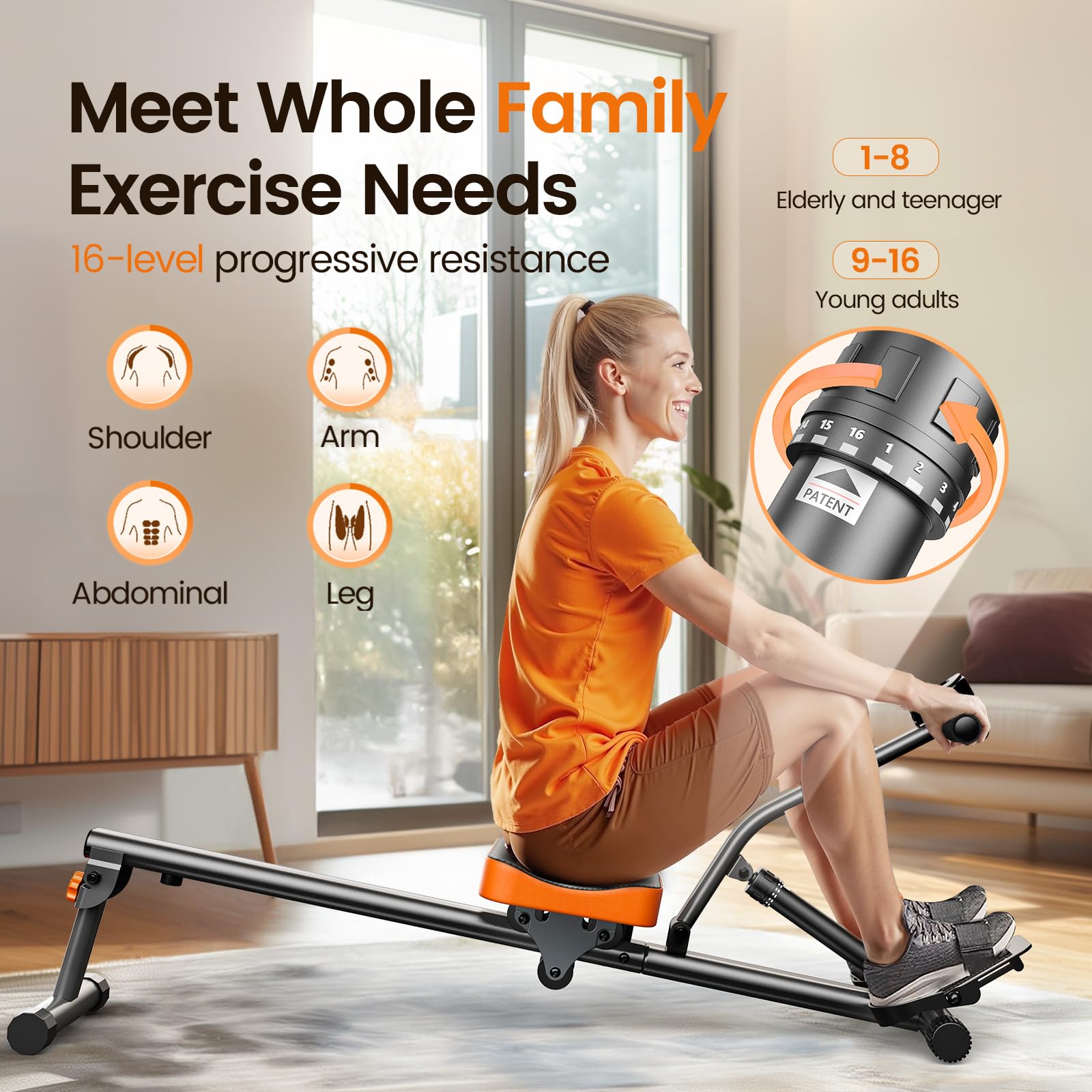Niceday Hydraulic Rowing Machines for Home Use with 16-Level Adjustable Resistance and 300 LB Loading Capacity