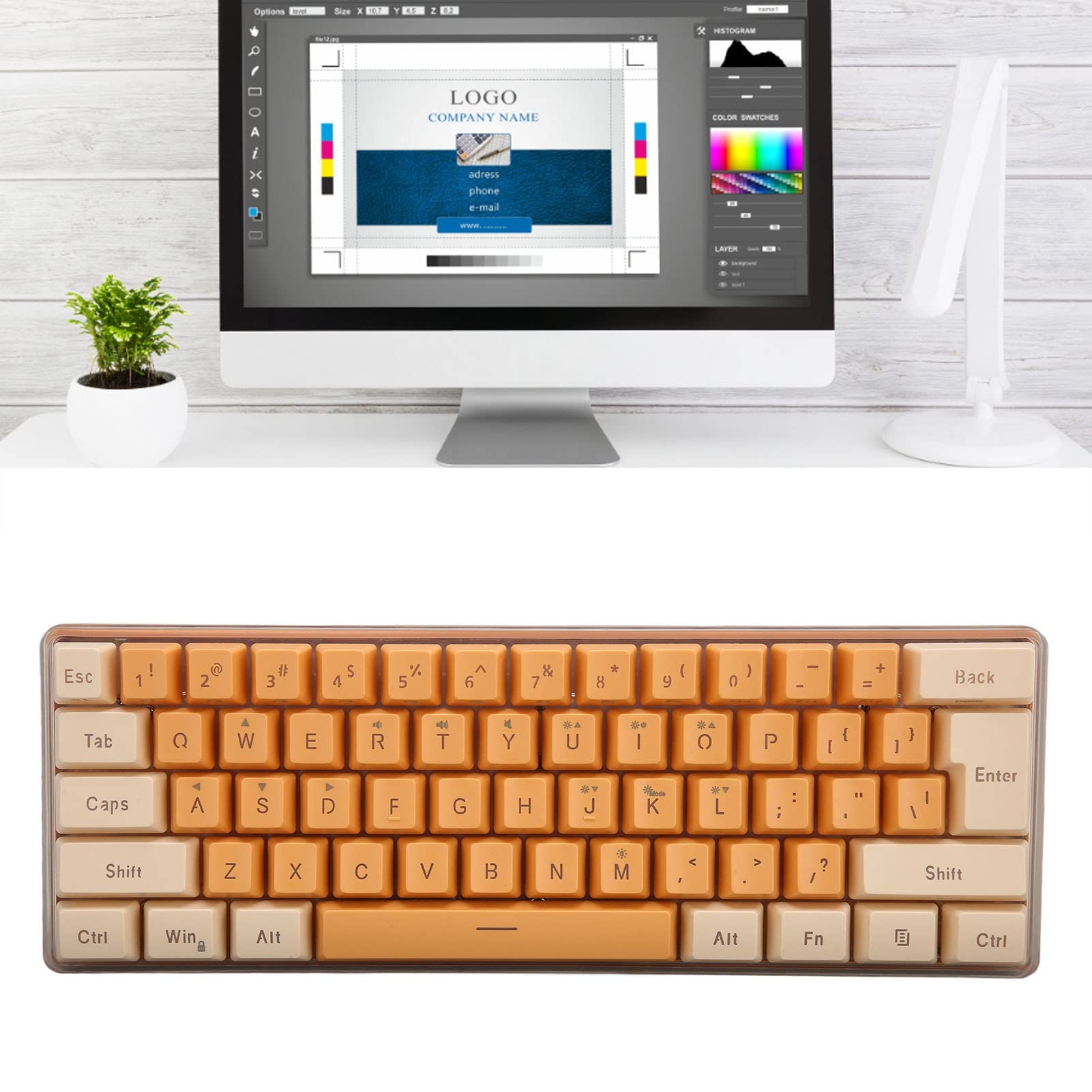 Rongm Mechanical Keyboard, Mobile Gaming Keyboard with High and Low Contrast Colors for Desktop (Beige Orange)