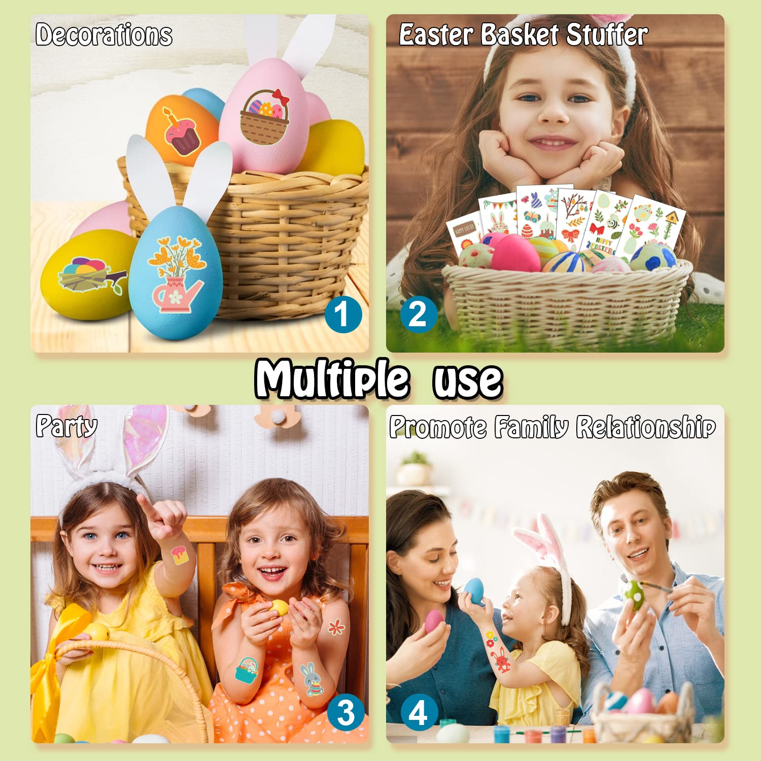 Partywind 28 Sheets (260 Styles) Glow Easter Tattoos for Kids Party Favors, Happy Easter Party Supplies for Boys and Girls, Easter Basket Stuffers Games for Egg Hunt