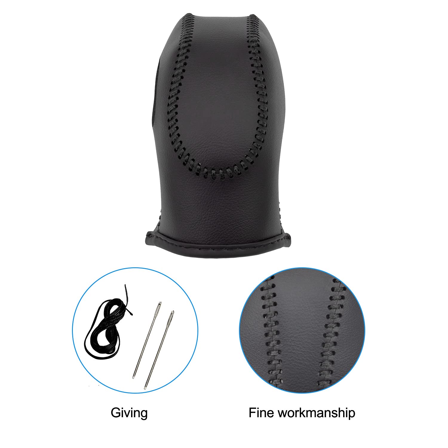 NUNUMEI Auto Car Leather Gear Shift Knob Cover for Ford Fusion Focus Edge Fiesta EcoSport Escape C-Max Energi Wagon Transit Accessories (B-2)