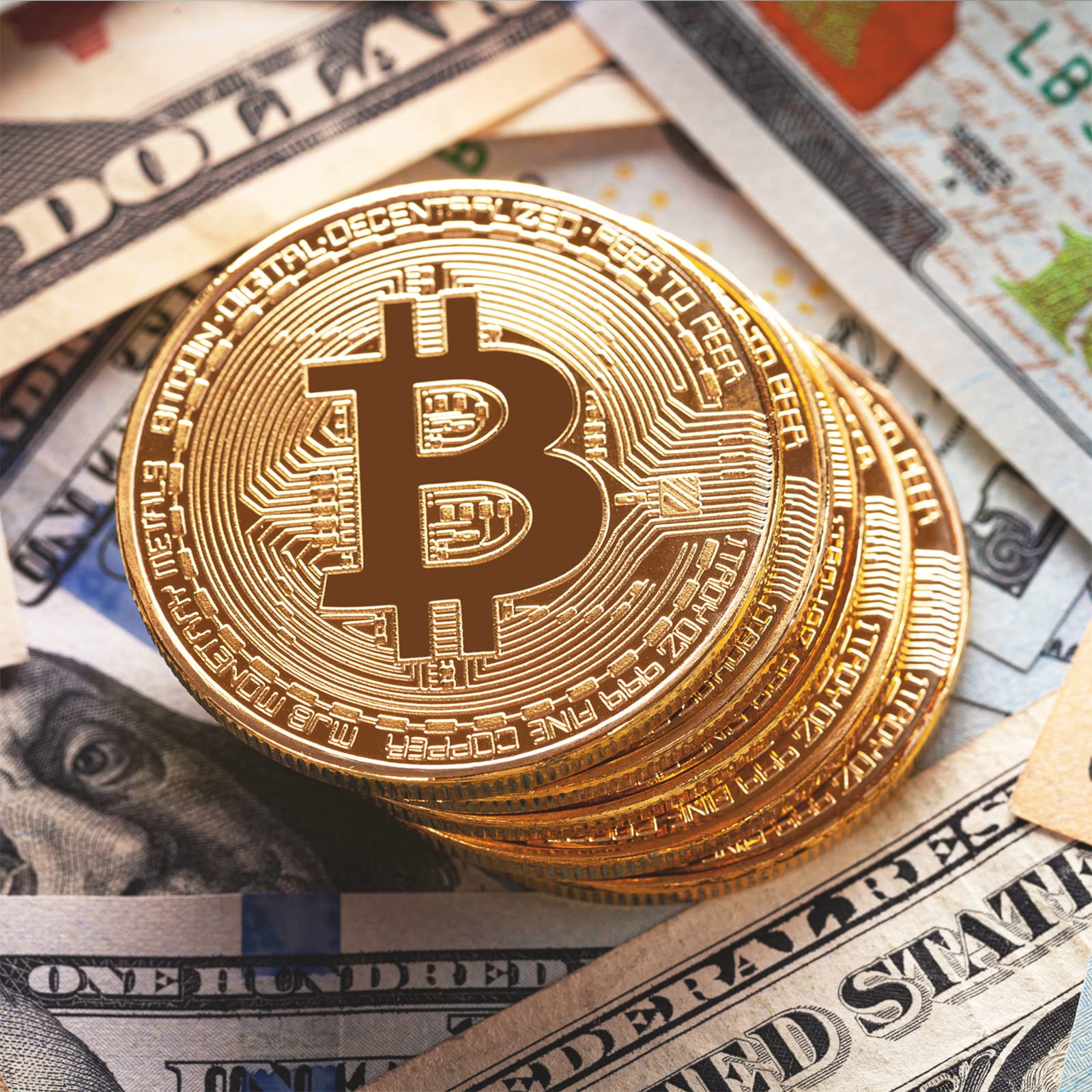 Naturiway 5Pcs Bitcoin Coin, Bitcoin Commemorative Coin 24K Gold Plated, 3mm BTC Cryptocurrency, Collectible Coin with Protective Case, Blockchain Cryptocurrency, Home and Office Decoration