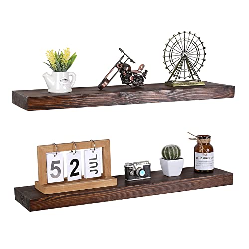 QTSARTISAN Floating Shelf ,Wall Shelf,Decor Wall Mounted Shelves ,Hanging Shelf Set for Bathroom Kitchen Living ,Kitchen,Room Bedroom Storage (17" x 5.9", Dark Walnut)