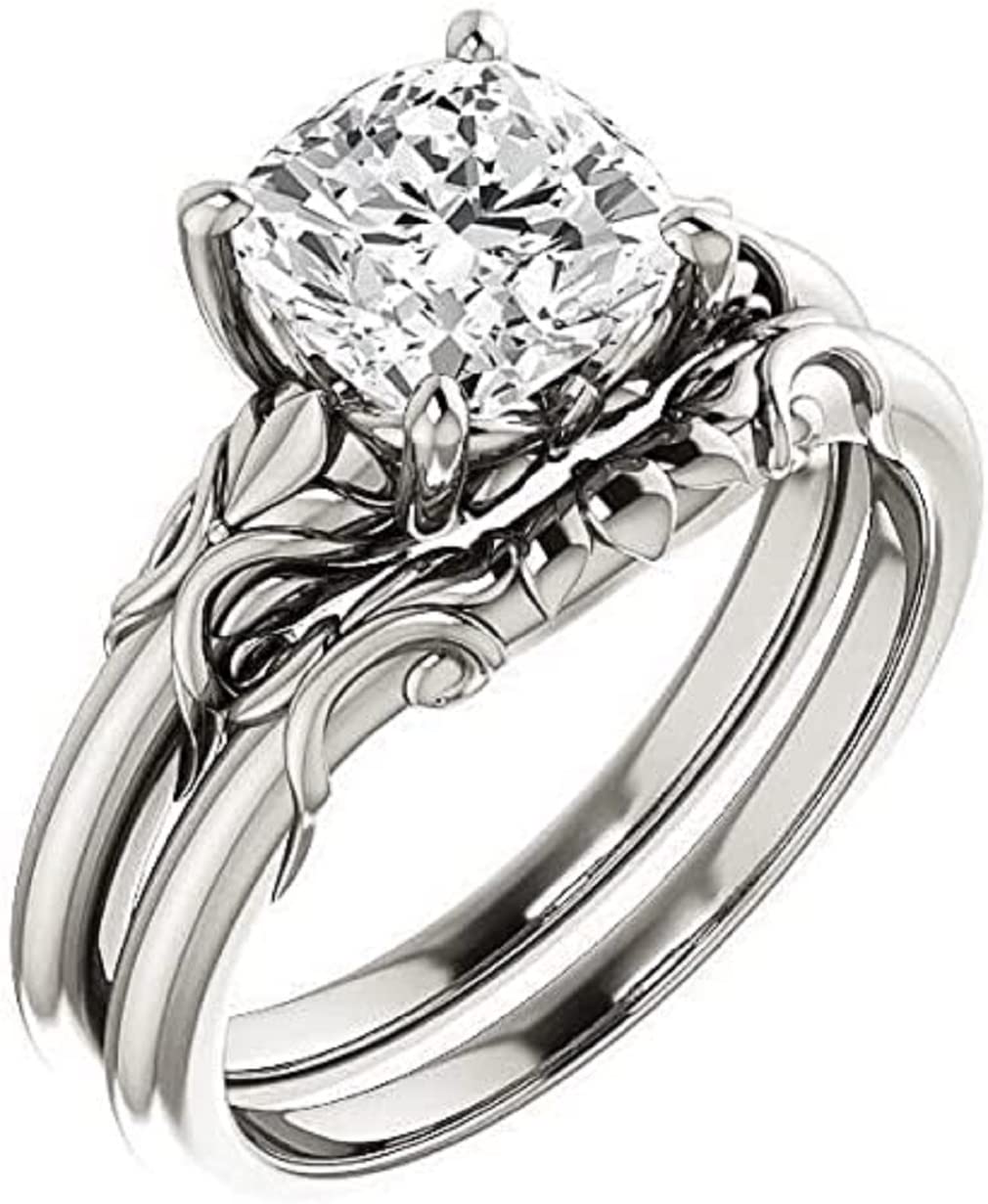 Moissanite World 3 CT Cushion Cut Colorless Moissanite Engagement Ring Wedding/Bridal Ring Set, Diamond Ring Set, Promise Vintage Antique Gold Silver Ring Set (6)