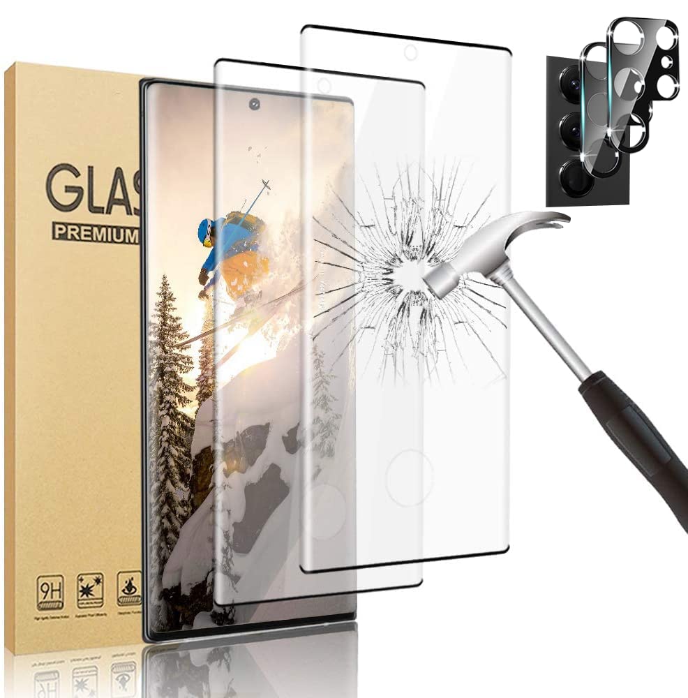 LETANG [2+2 Pack ] Galaxy S23 Ultra Screen Protector with Camera Lens Protector, 9H Hardness, Support Fingerprint, 3D Curved Tempered Glass Film for Samsung Galaxy S23 Ultra 5G (6.8 Inch)