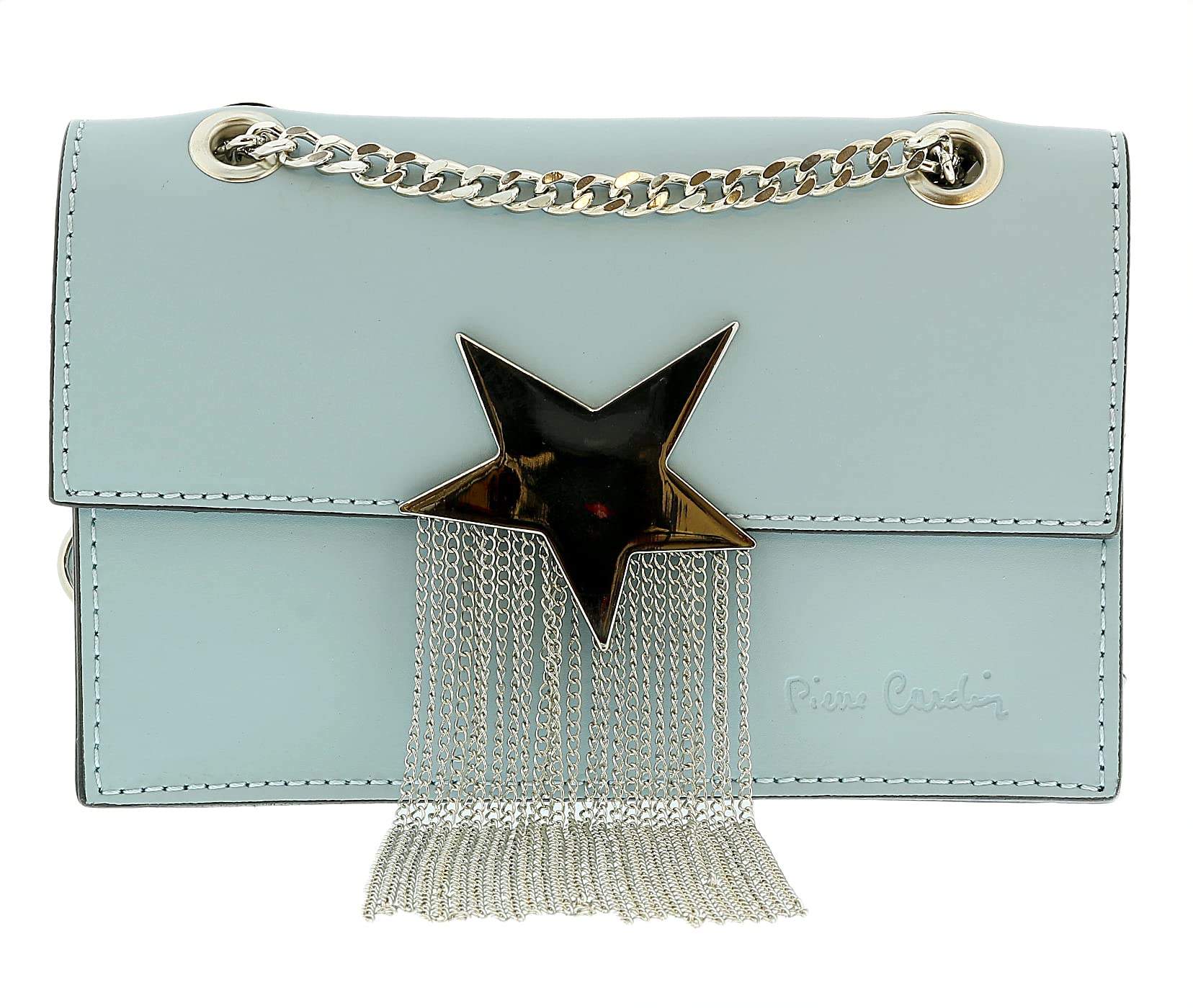 Pierre Cardin Small Light Blue Leather Structured Star Shoulder Bag for womens