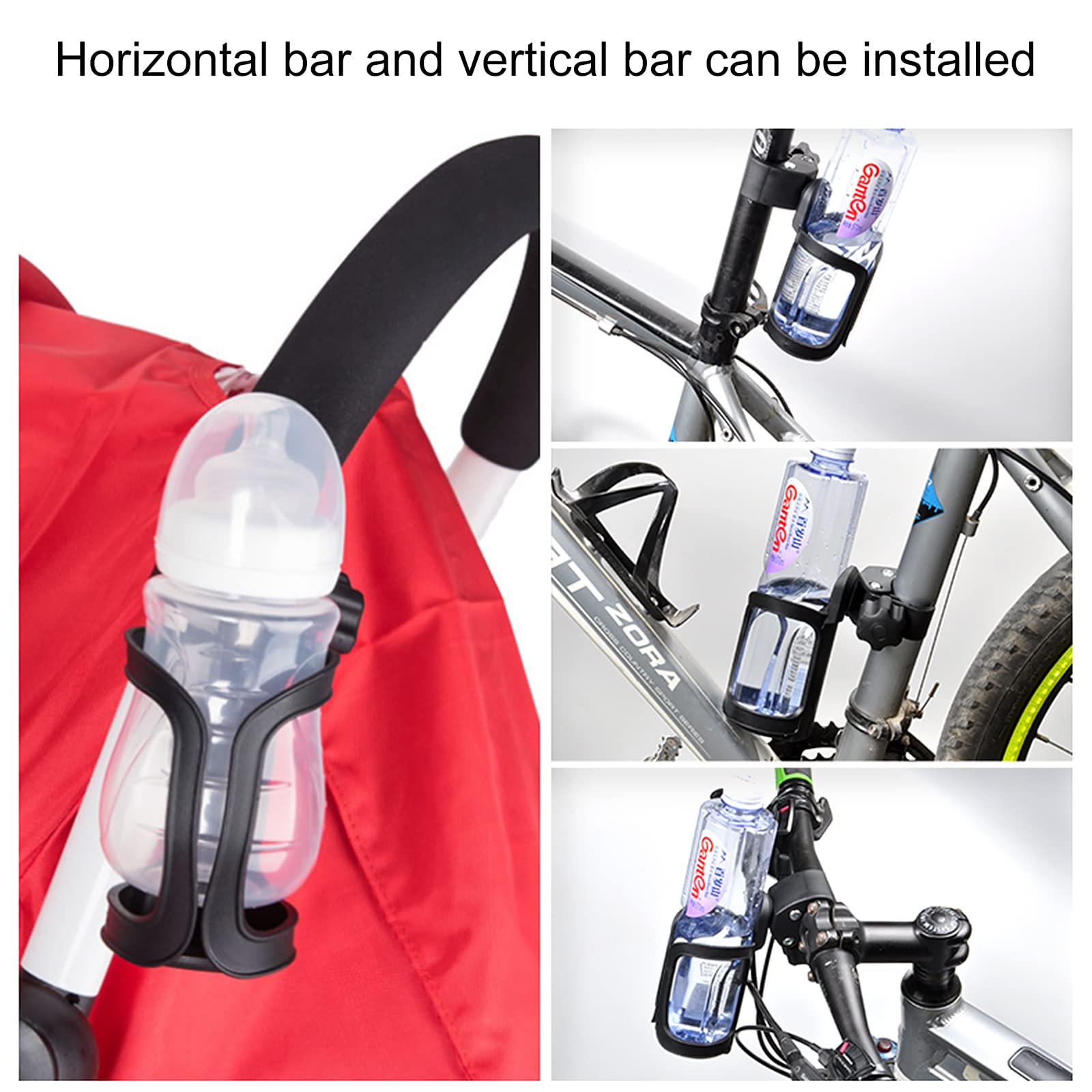 Rumtut Stroller Cup Holder, Bike Cup Holder, 2 in 1 Universal Cup Holder for Stroller, Bike, Wheelchair, Roller, Black