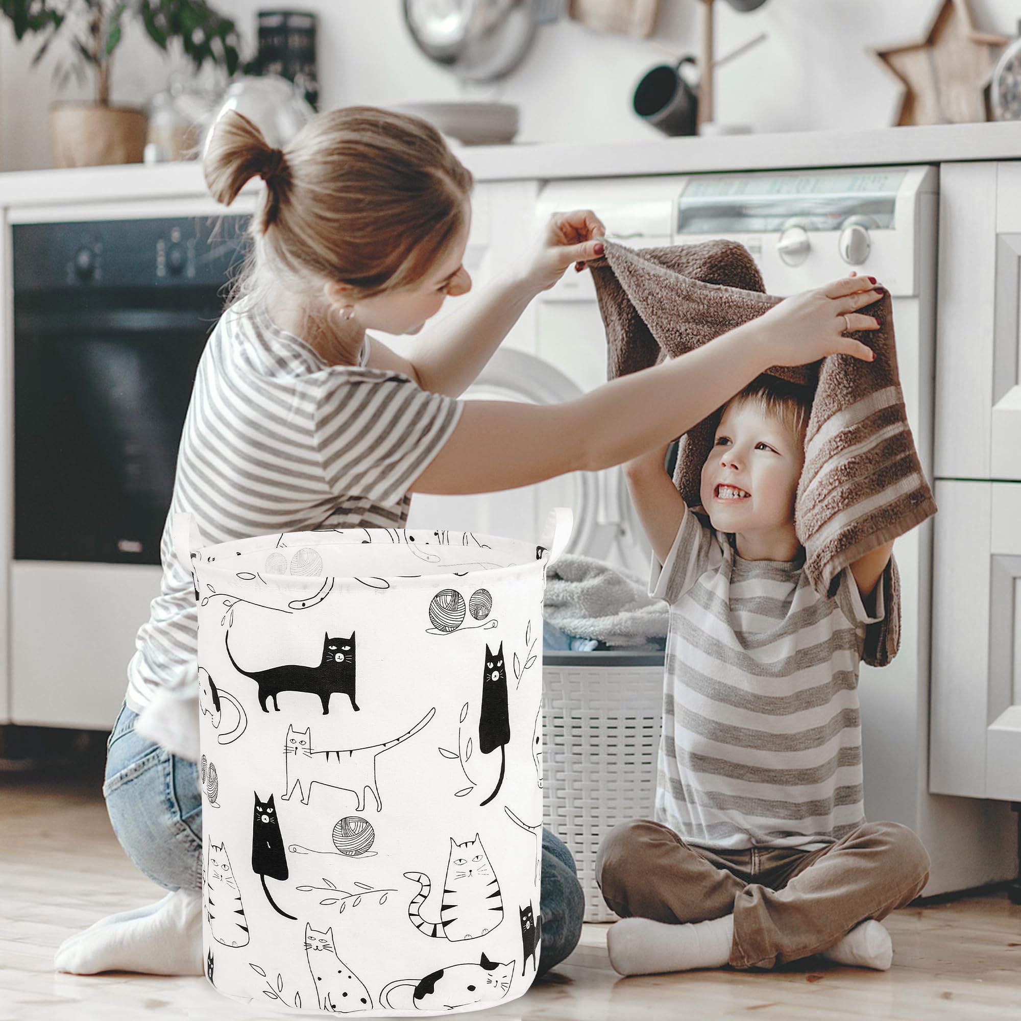 QiANBiRD Laundry Basket Hamper Large Foldable Tall Unique Laundry Basket Organizer Collapsible Laundry Hamper Fabric Storage Basket with Rope Handles for Clothes Toys in the Home or Dorm (Beige Round)