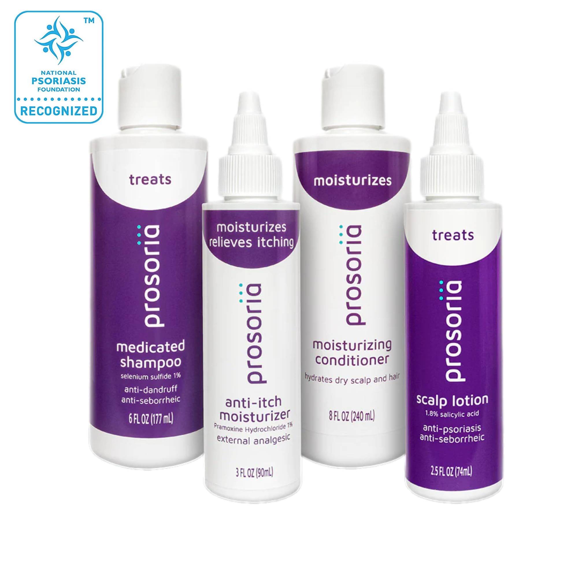 Prosoria Scalp Treatment Kit (4-Pack) Relieves Scalp Psoriasis Symptoms Fast – Controls Itching, Flaking, Scaling, Irritation and Dryness. Revitalizes and Moisturizes Scalp and Hair. Maximum Strength