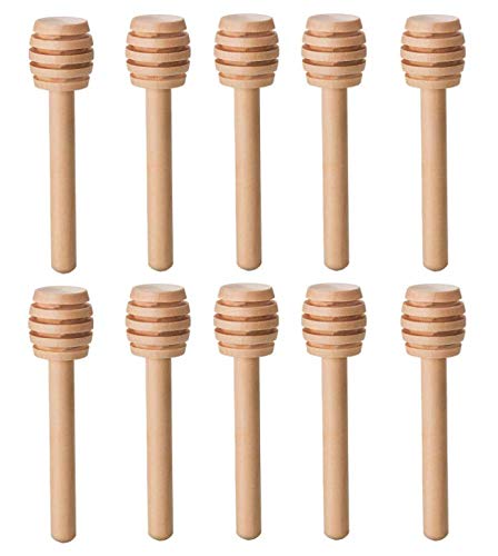 LASSUM 10 Pieces 3 Inch Wood Honey Dippers Sticks, Mini Honey Dipper Stick for Honey Jar Dispense Drizzle Honey