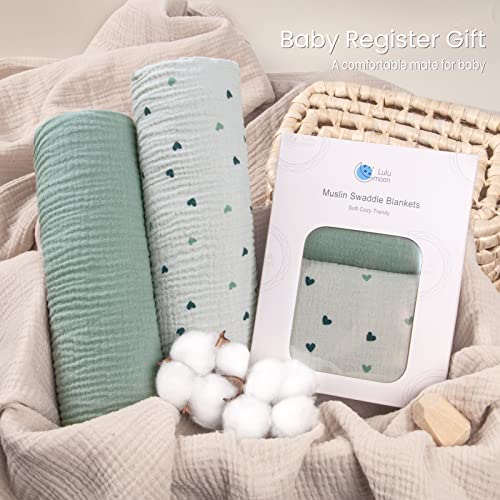 Lulu moon Muslin Swaddle Blanket Baby Receiving Blankets Neutral, 2 Pack, Sage