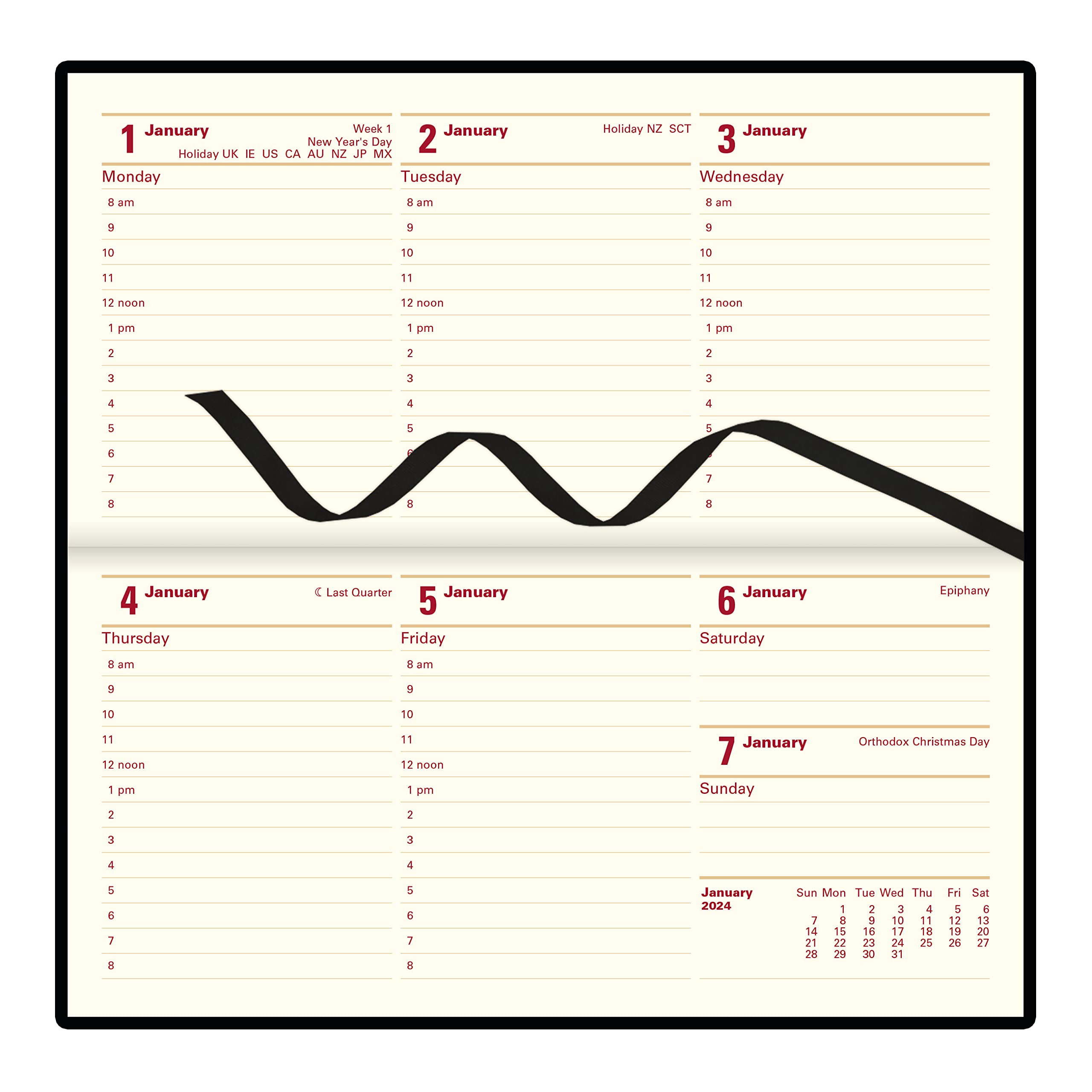 Letts of London Belgravia Weekly/Monthly Planner, 12 Months, January to December, 2024, Appointments, Horizontal, Slim Size, 6.625" x 3.25", Black (C33SBK-24)
