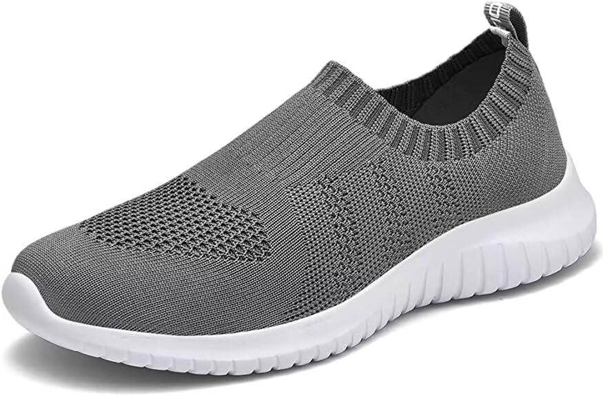 LANCROP Women's Lightweight Walking Shoes - Casual Breathable Mesh Slip On Sneakers Wide 7 US, Label 37.5 Dark Grey