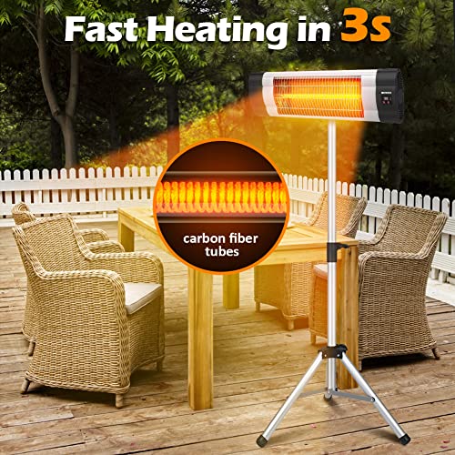 Outdoor Patio Heater, 1500W Electric Infrared Heater with Remote, 3 Modes, 24H Timer Auto Shut Off, Outdoor Space Heater with Tip-over Over-heat Protection, Waterproof,Wall-mounted/Tripod For Garage