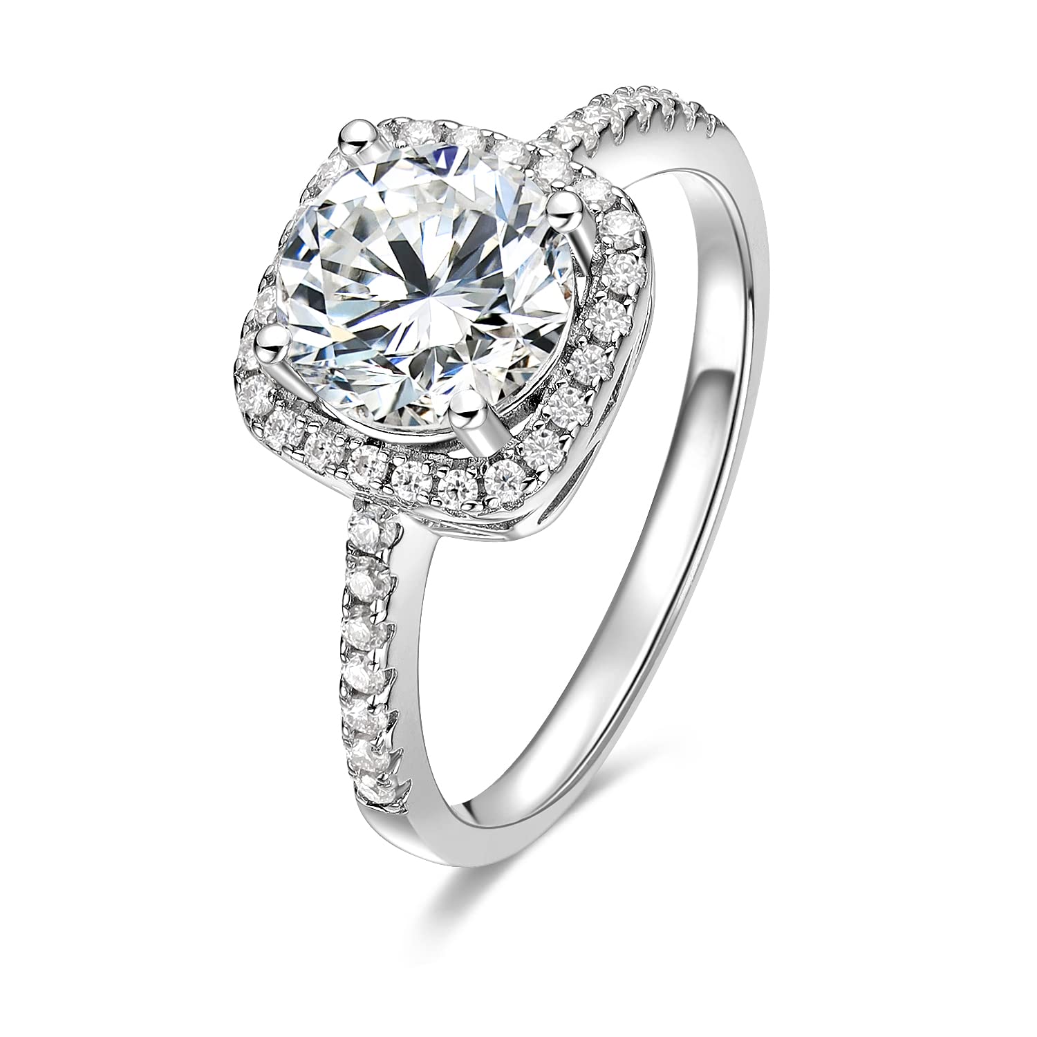 MDFUN Moissanite 2ct Halo Wedding Band S925 Sterling Silver Engagement Ring Square Diamond Promise Eternity Ring for Women Size 5