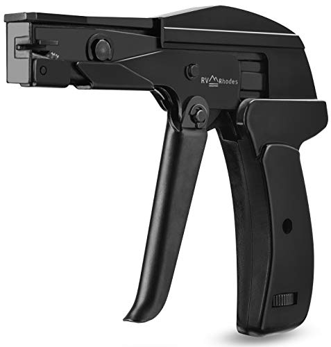 RVR Zip Tie Install Tool - Powerful Tension with Built-In Flush Cutter, All Metal, Adjustable, Comfort Grip, Spring Loaded Lightweight Cable Tie Gun, 6" for Nylon Ties up to 1/4”- Black