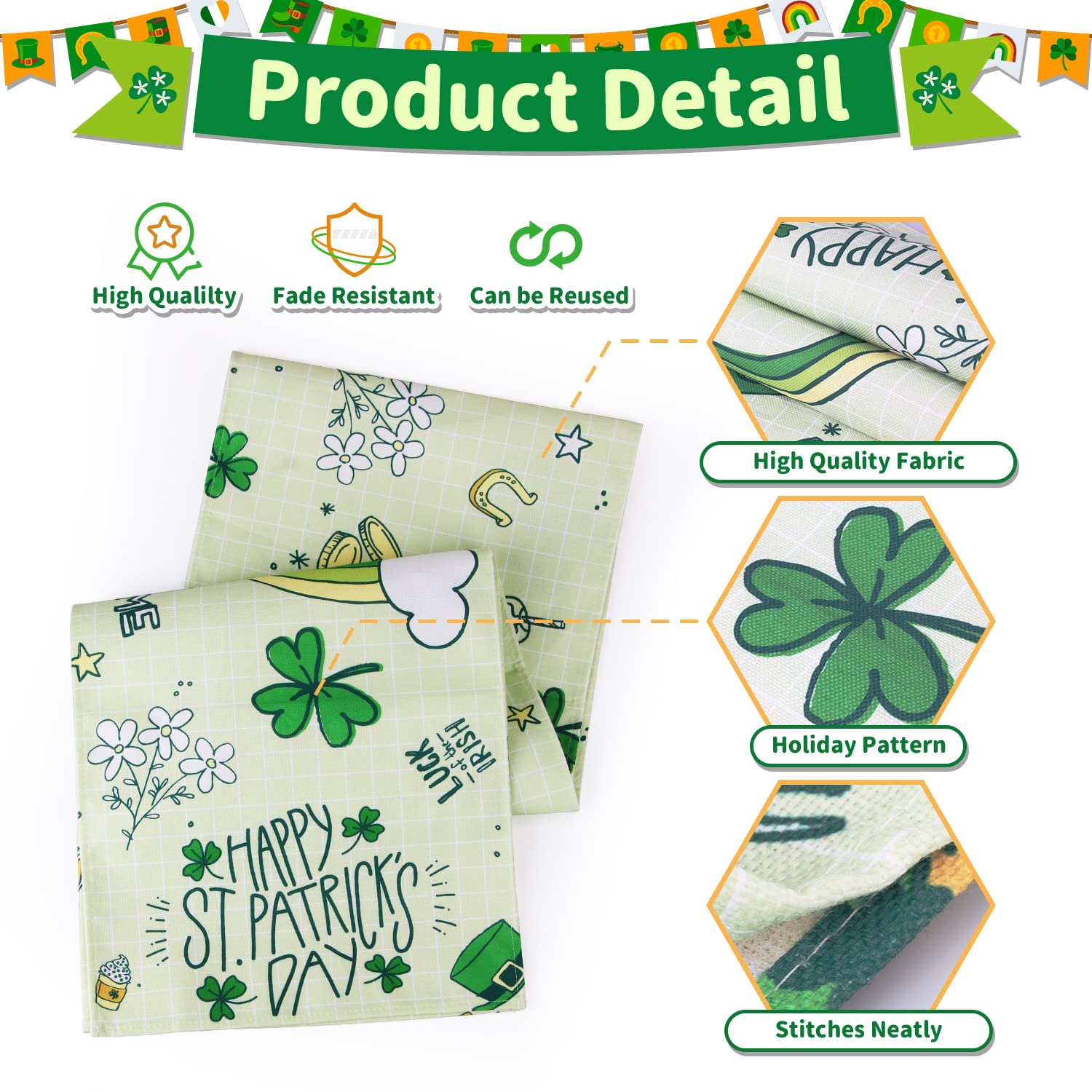 St Patricks Day Table Runner, Opawel Lucky Shamrock Seasonal Spring Holiday Kitchen Dining Table Decor for St Patricks Day Decoration Indoor Outdoor Home Party Decor