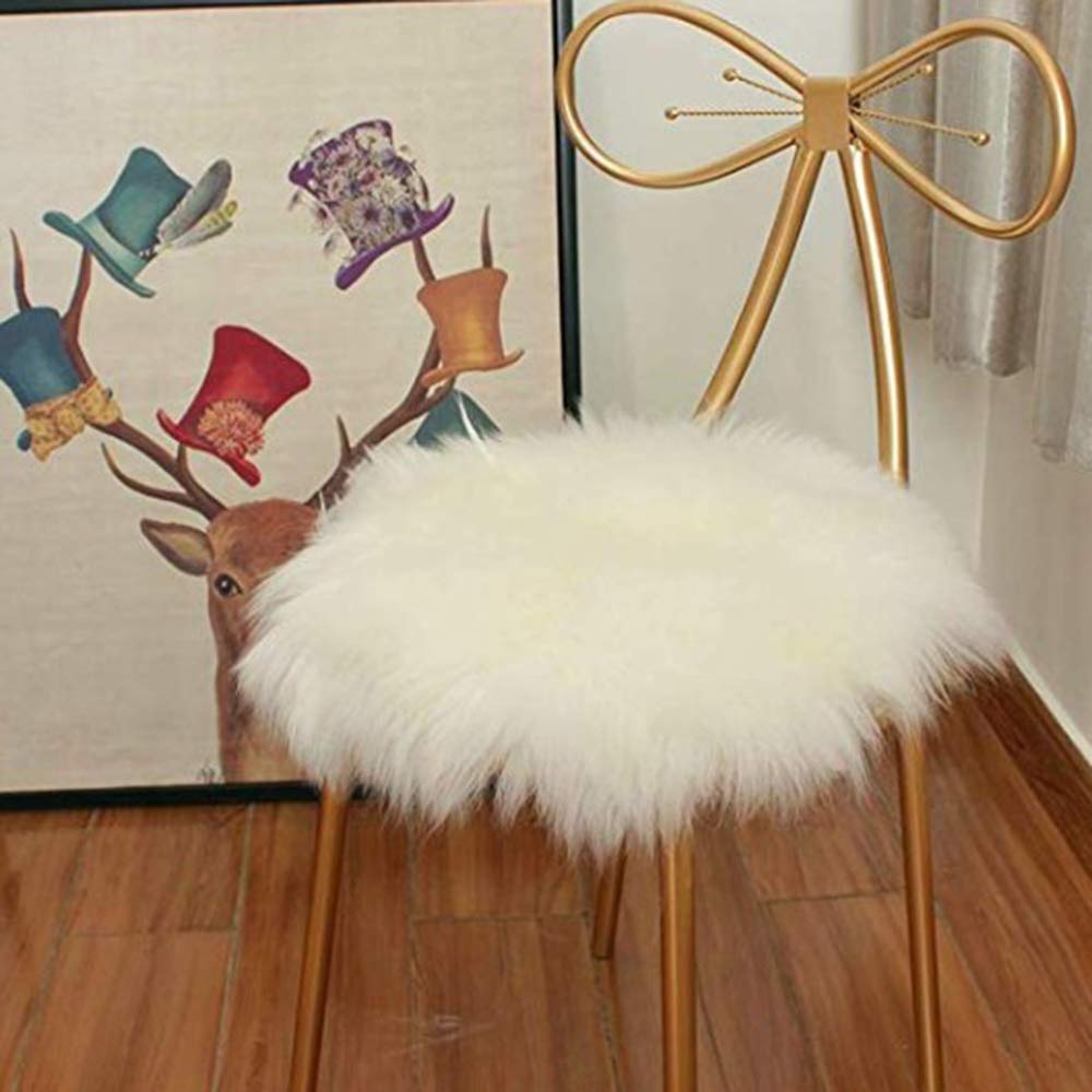 LOVEHOME Round Wool Seat Cushion,Sheepskin Chair Cover,Soft Fur Chair Pads Fluffy Seat Cover Cushions for Stool Or Barstool-White 30x30cm(12x12inch)