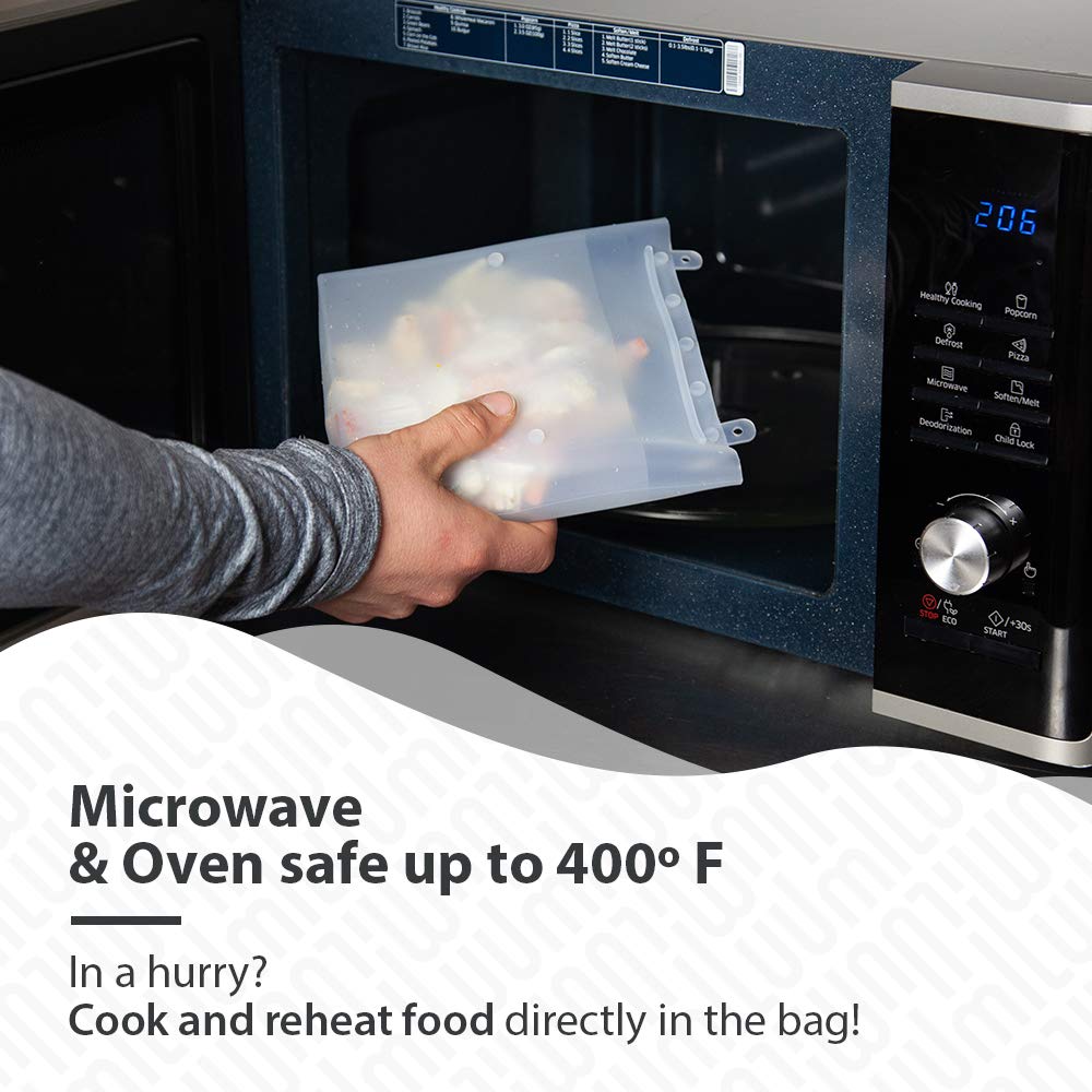 Luumi Unplastic Bag - Resuable 100% Platinum Silicone Collapsible Food Storage Bags for Lunch and Snacks - Microwave, Oven, Freezer and Dishwasher Safe (Yellow)
