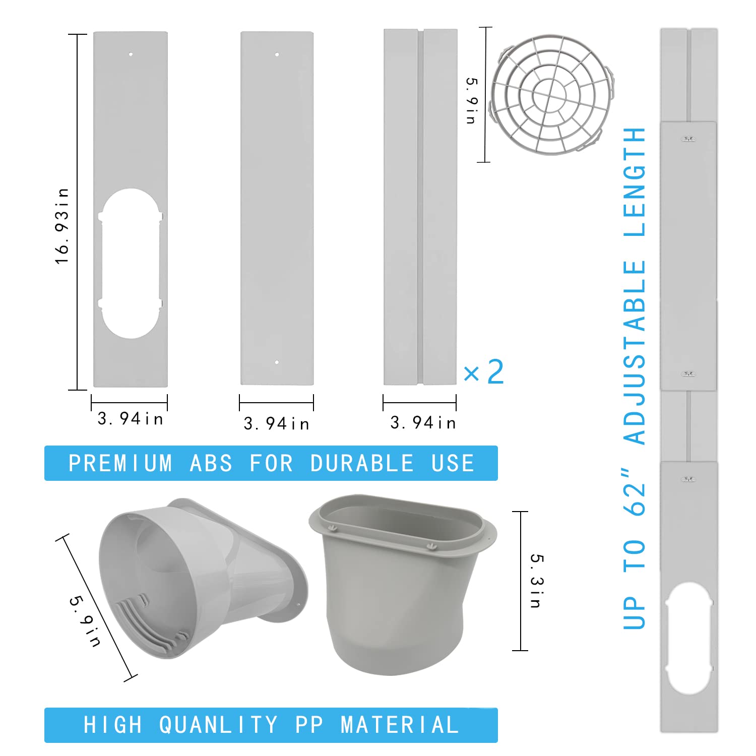 Portable AC Window Vent Kit with 5.9" Exhaust Hose, Adjustable Window Sliding AC Vent Kit for AC Unit, Universal AC Seal Plate with Coupler for Sliding Window or Door