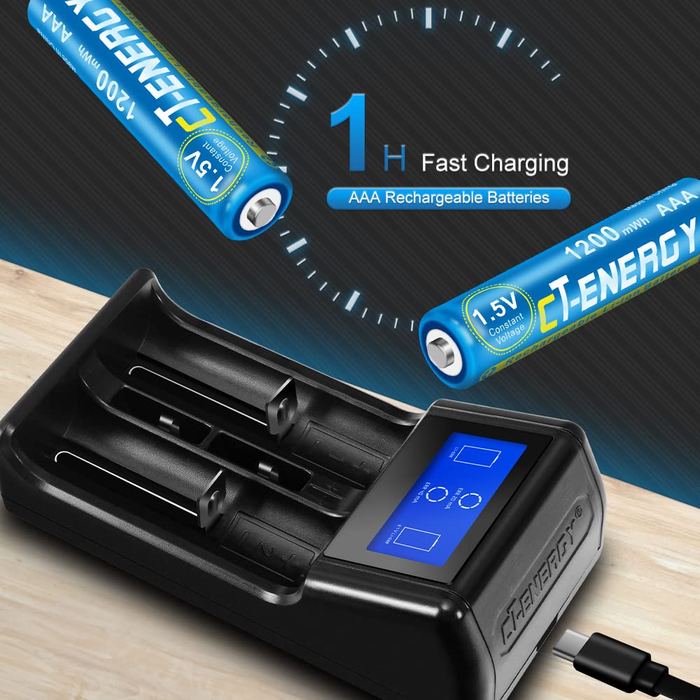 Rechargeable AAA Batteries 4 Pack with Smart Battery Charger and LIR2032 Batteries 2 Pack,1.5V Rechargeable Triple A Lithium Battery 1200mWh,Universal Battery Charger for Lithium/Ni-mh/Ni-cd