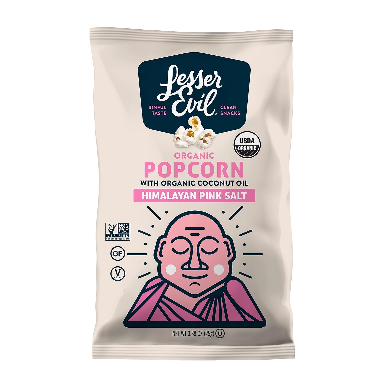 LesserEvil Organic Popcorn, Himalayan Pink Salt, .88 Ounce, 18 Count