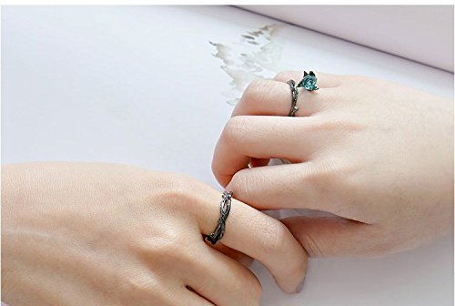 ISAACSONG.DESIGN 925 Sterling Silver Statement Adjustable Ring for Women Love Heart, Teardrop, Cat, Pearl Charms (Valentine Blue Rose Couple Ring)