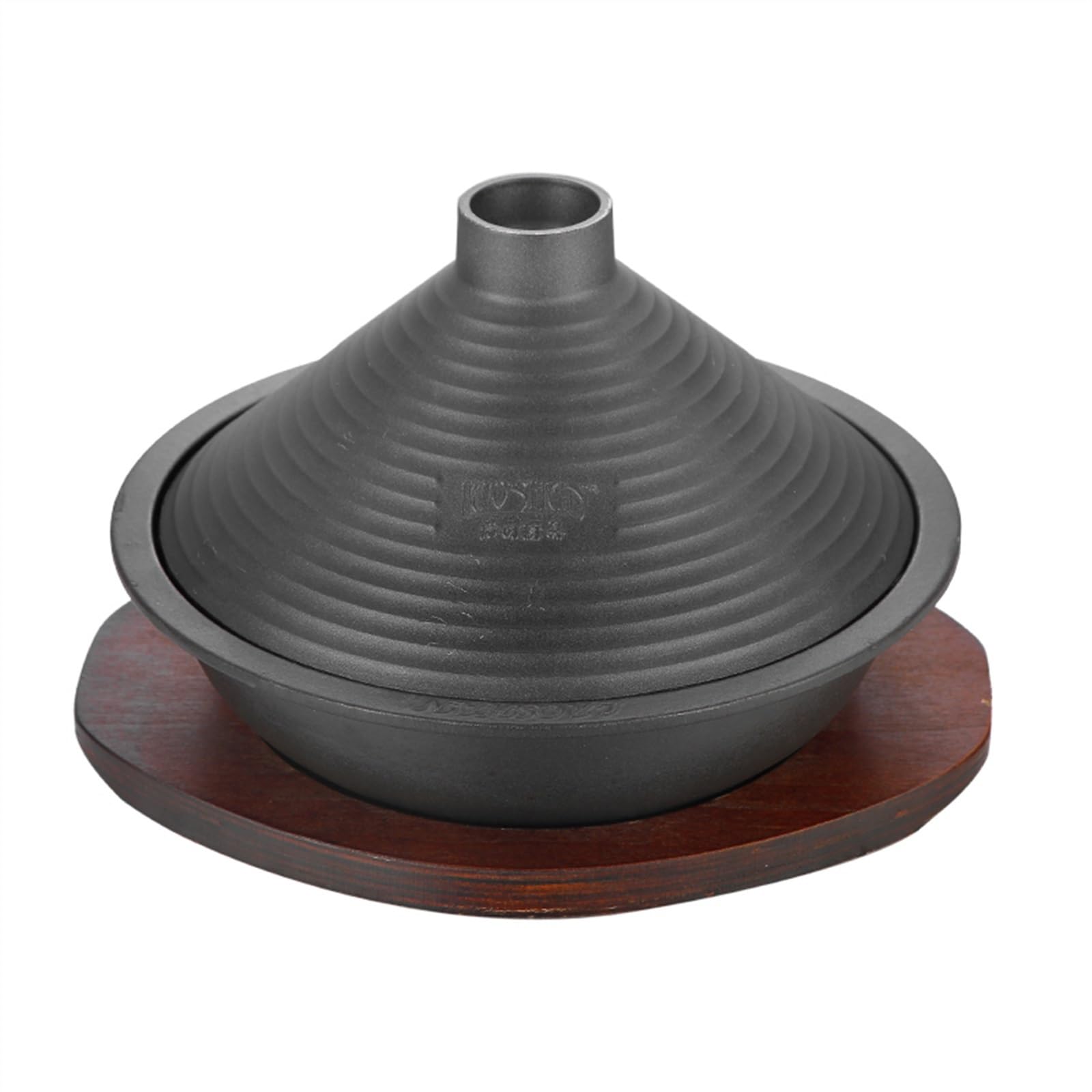SXYAO Cast Iron Tajine Pot Moroccan with Tray, Non-Stick Seafood Pot with Tapered Lid Compatible with Induction Cooker Gas Kitchen Essentials(Size:26), Black